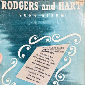 Rodgers and Hart Song Album....lyrics and Music....music Book...show ...