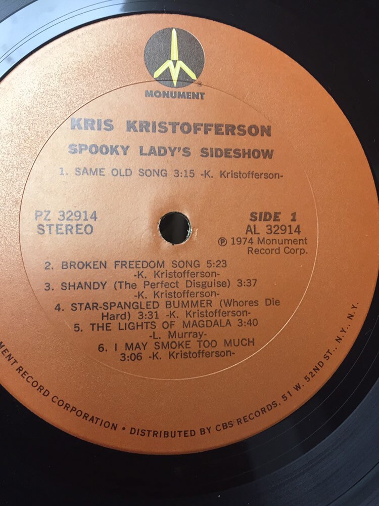 Kris Kristofferson spooky Lady's Sideshow Vinyl LP Music....country ...