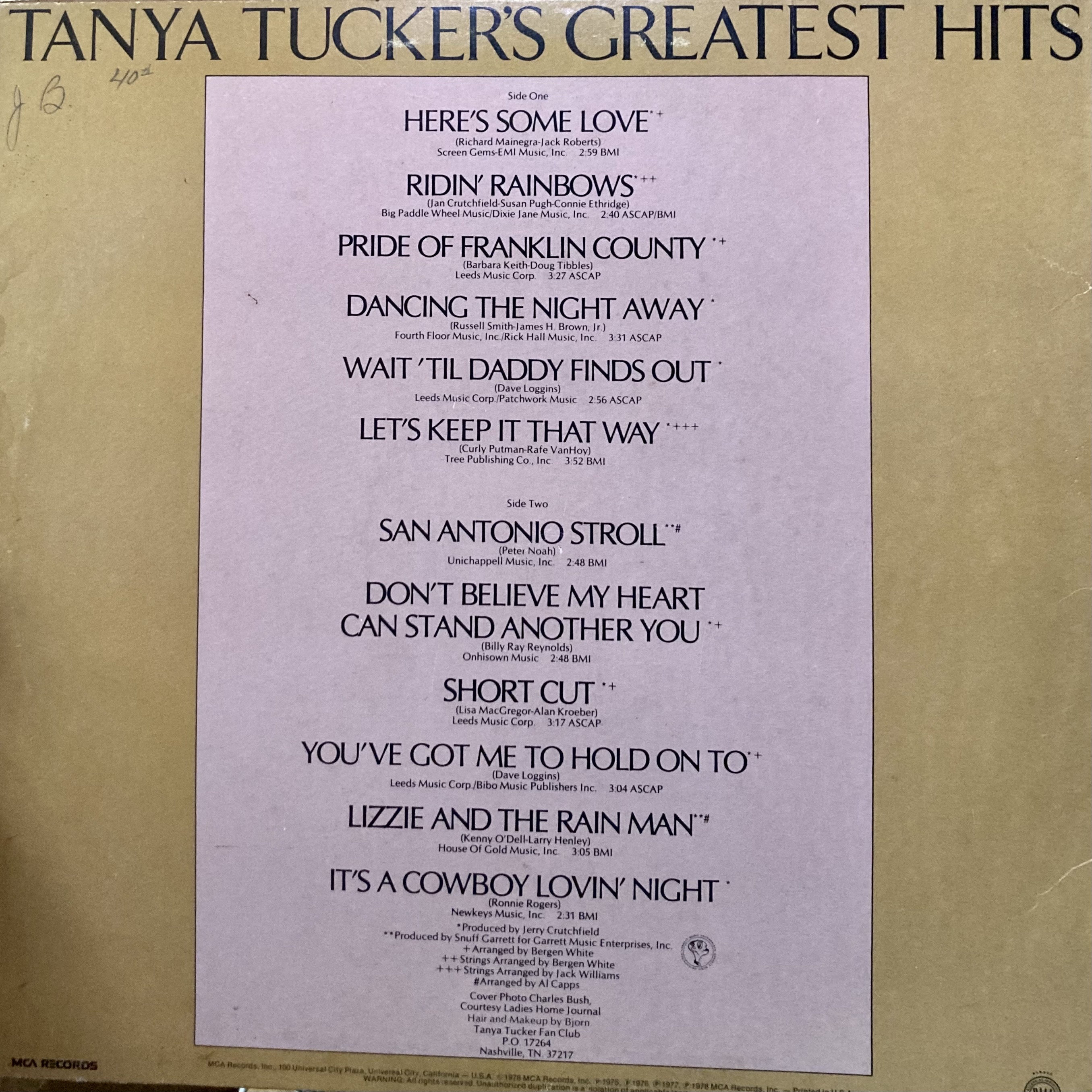 Tanya Tuckers Greatest Hits Vinyl Lp Mca 3032 Mca Music Album