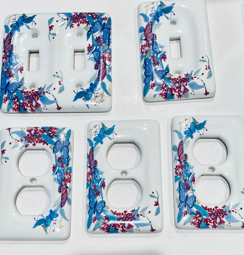 Ceramic Floral Switch Plate Cover: Blue & Burgundy Decor - Etsy