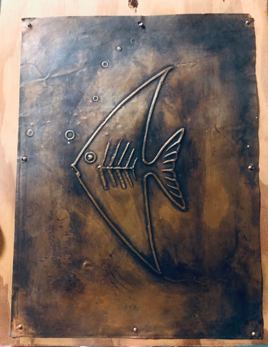 Fish in Copper Art Wall Hanging ....metal Work on Wood…fish Art…wall ...