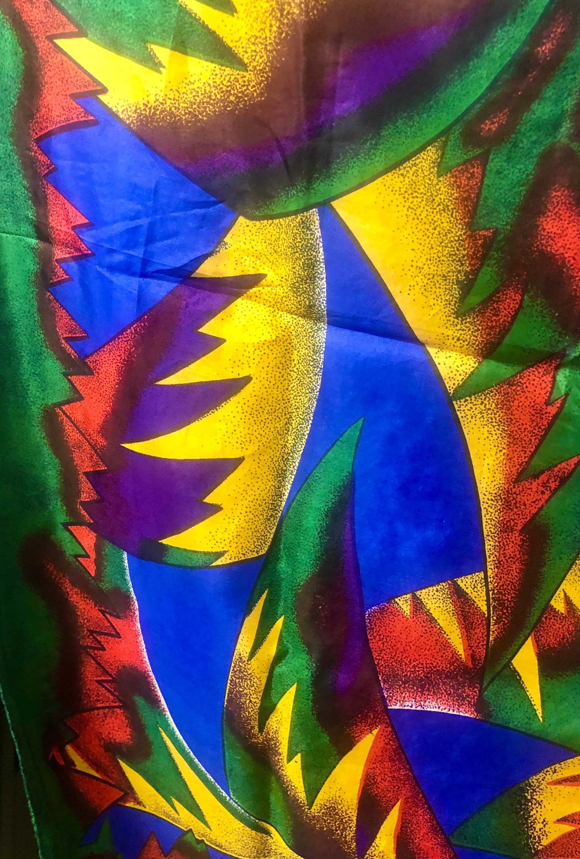 Blue, Yellow, Red, and Green Silk Scarf...vintage Silk Scarf... 31 ...
