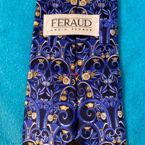 Blue and Gold Silk Necktie....vintage Men's Louis Feraud Necktie 100% ...