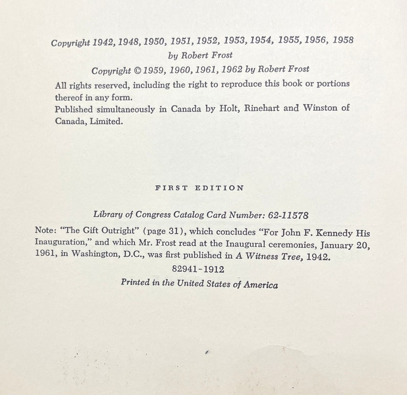 In the Clearing by Robert Frost …poems by Robert Frost…. First Edition ...