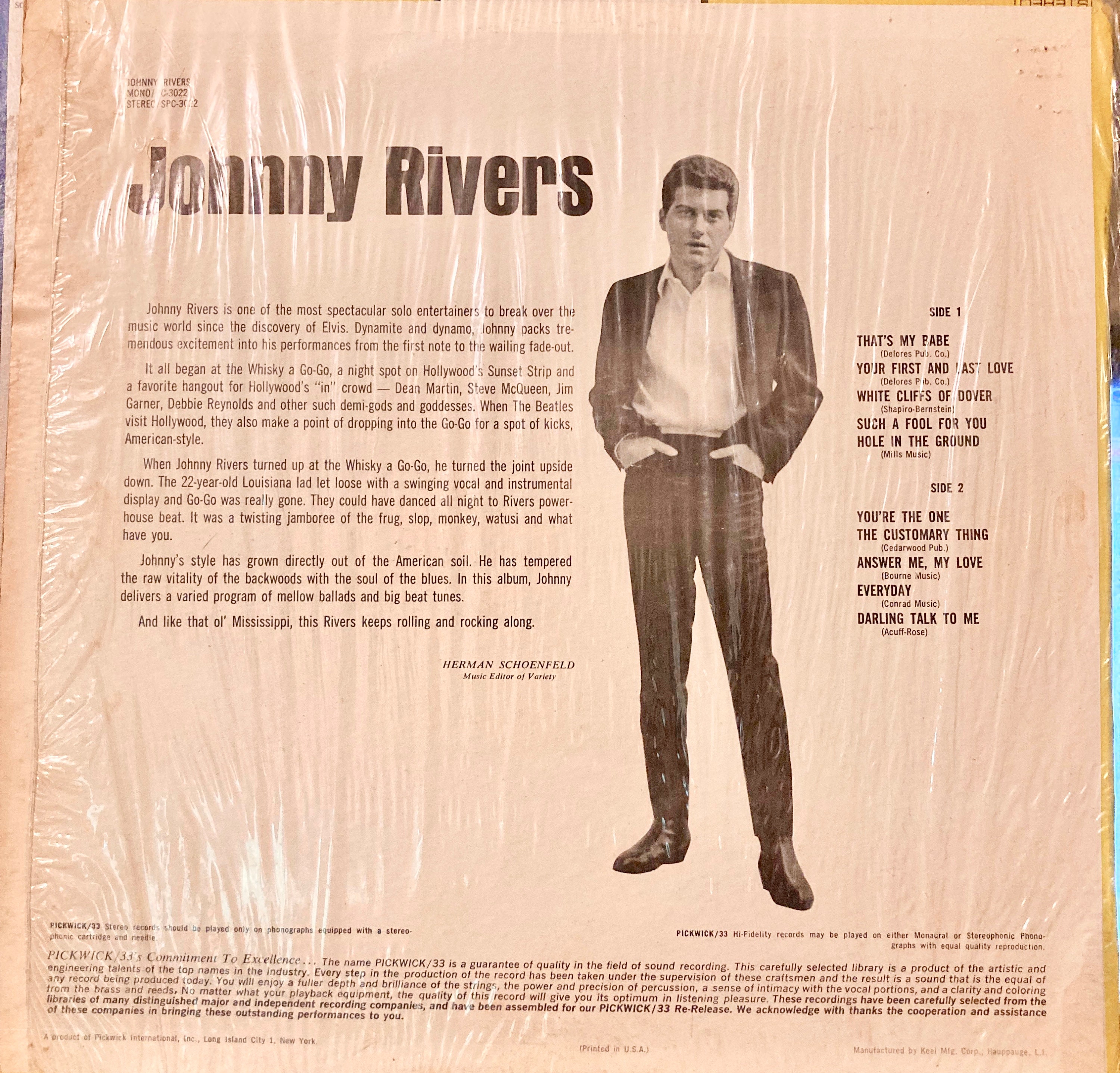 Johnny Rivers Self Titled Lp....pickwick 33 PC 3022.....music Album ...