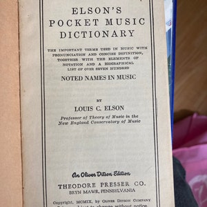 Elson's Pocket Music Dictionary....music Dictionary...vintage Book ...