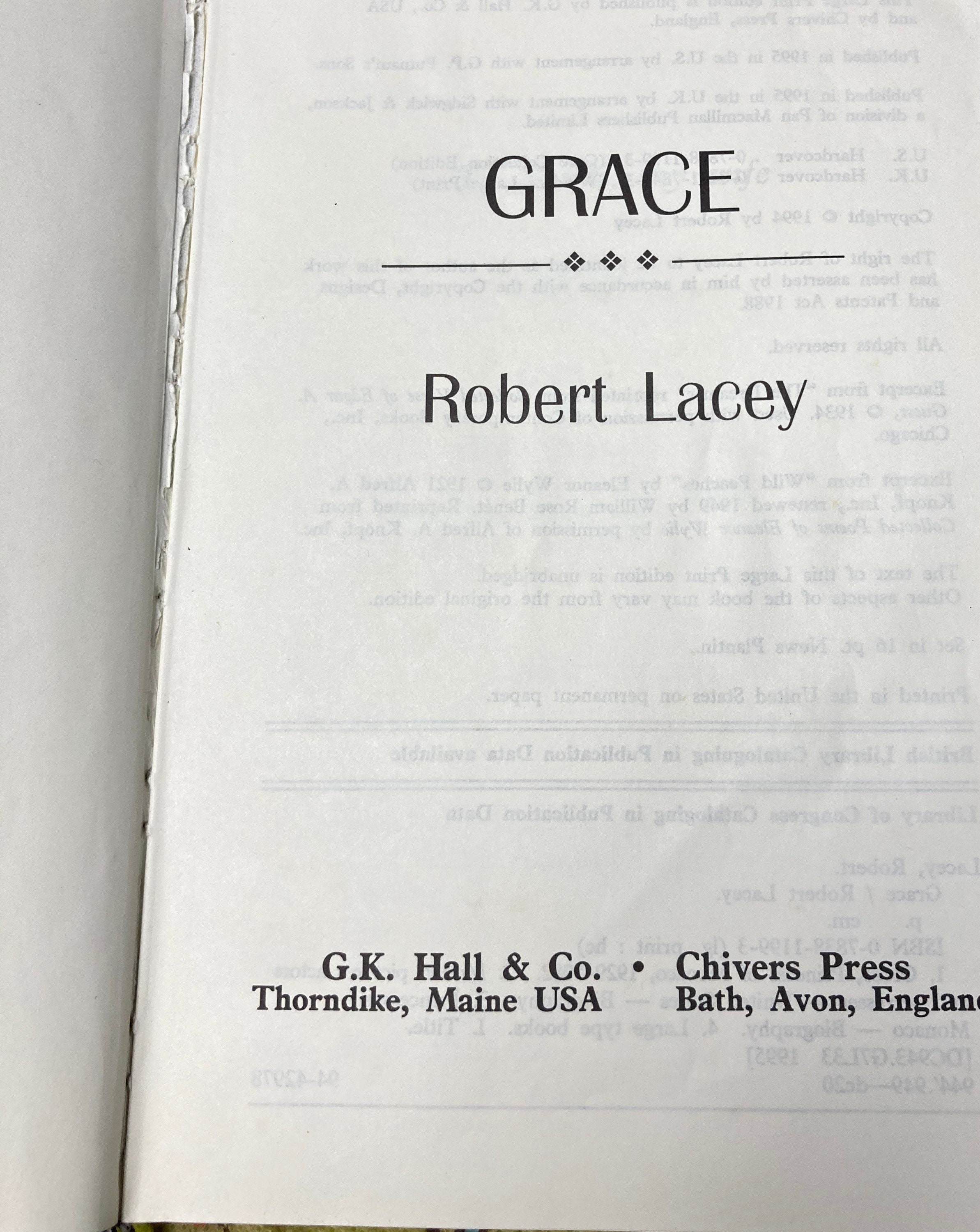 Grace by Robert Lacey.... Vintage Book...large Print Edition - Etsy