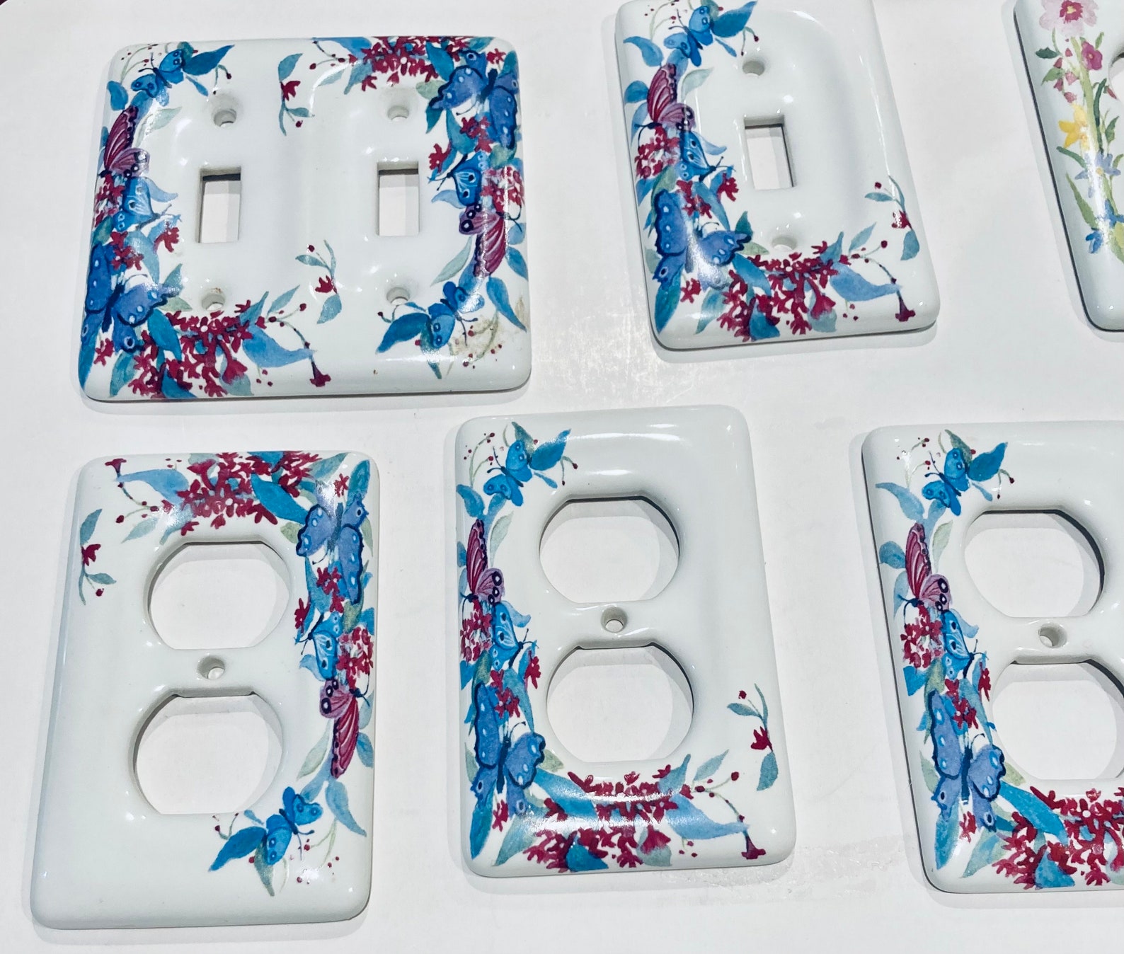 Ceramic Floral Switch Plate Cover: Blue & Burgundy Decor - Etsy