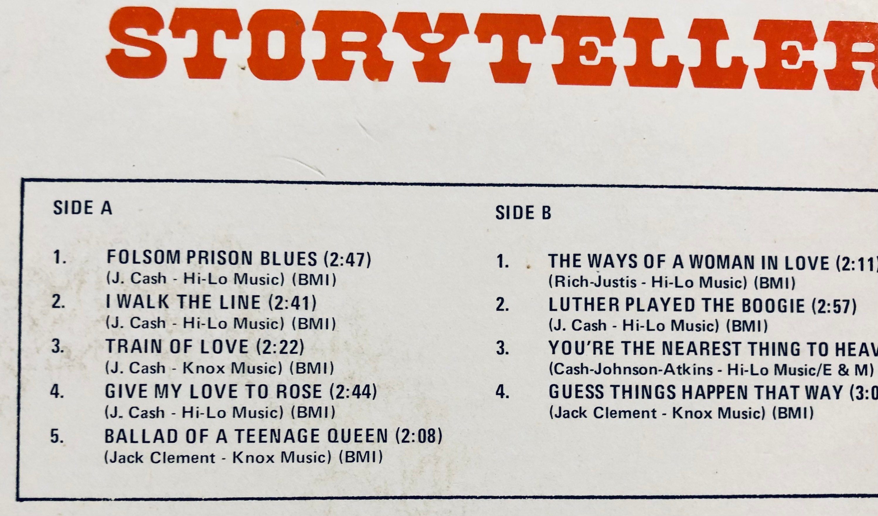 Johnny Cash “the Singing Storyteller” LP Album - Classic Country Vinyl ...