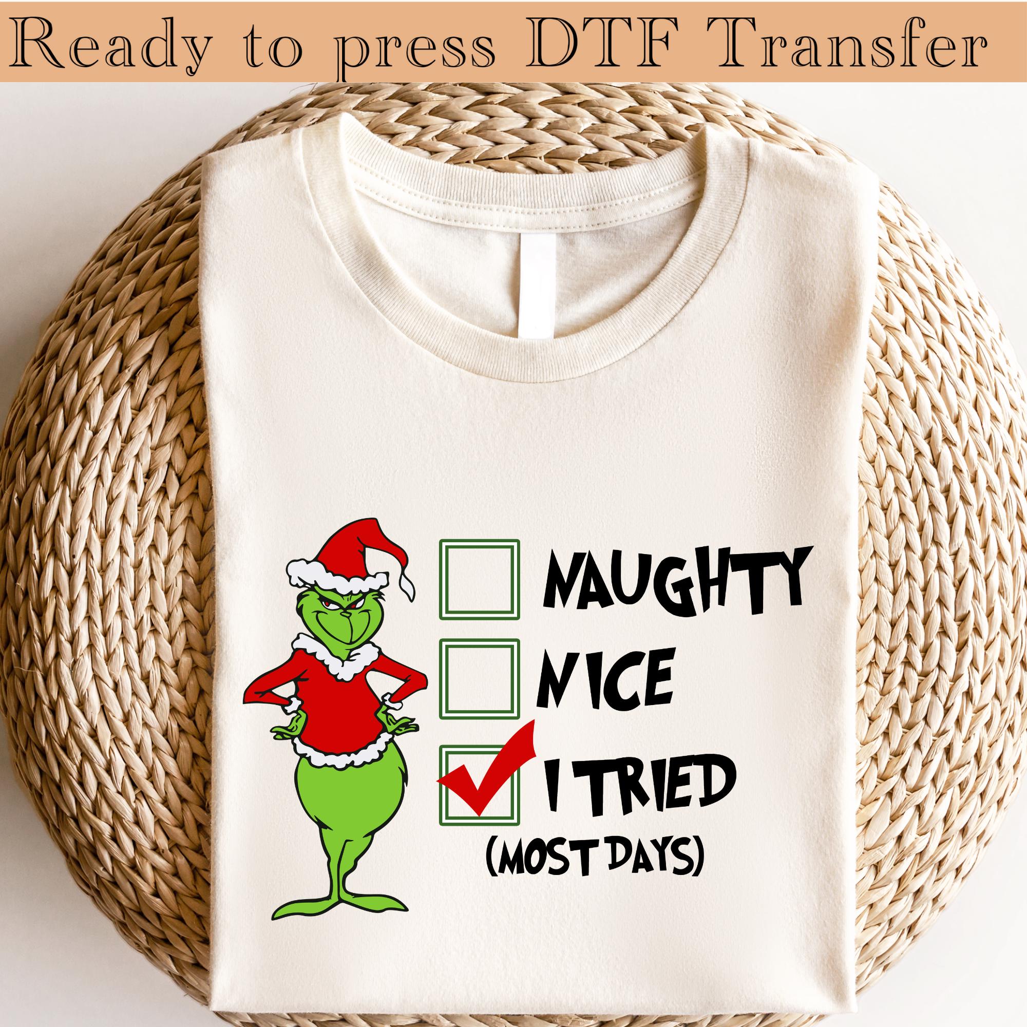 Grinch DTF Transfer, Christmas Ready to Press Transfers for Apparel, Grinch Face Dtf, Christmas ...