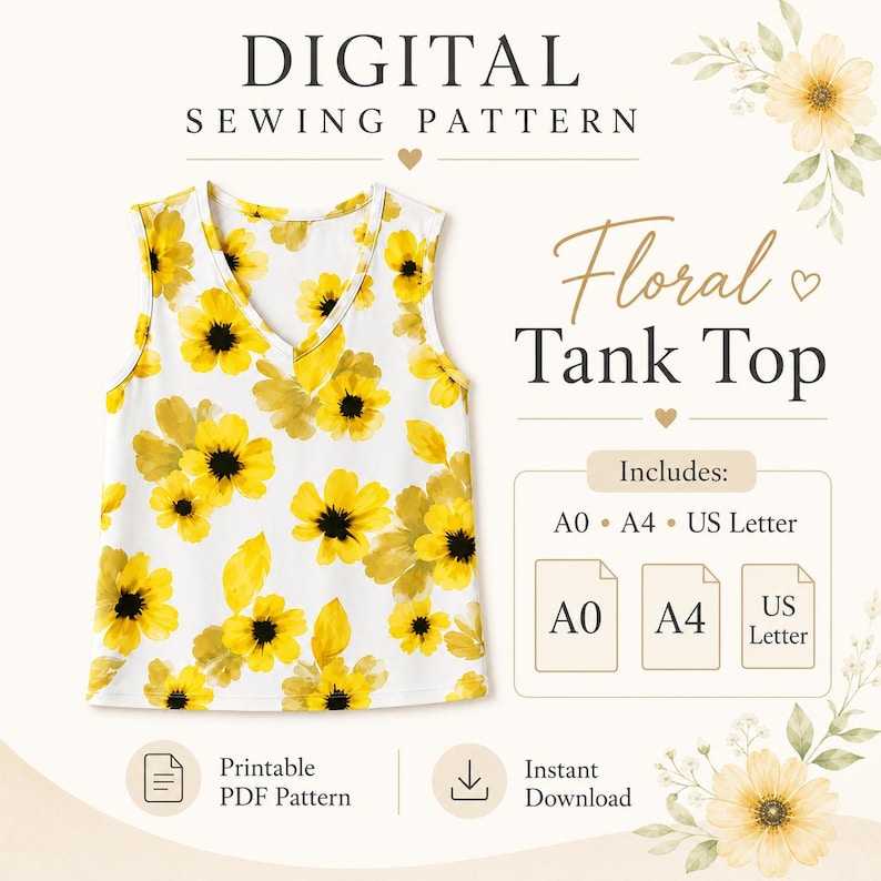 V Neck Linen Tank Top Sewing Pattern PDF (XS-XXL), Sleeveless Tank Top ...