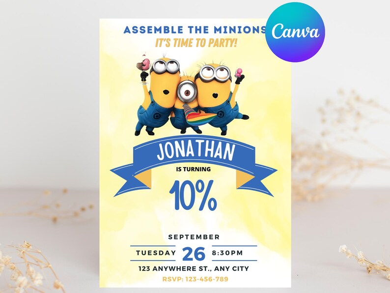 Editable Minions Birthday Invitation Template, Minions Themed Party ...