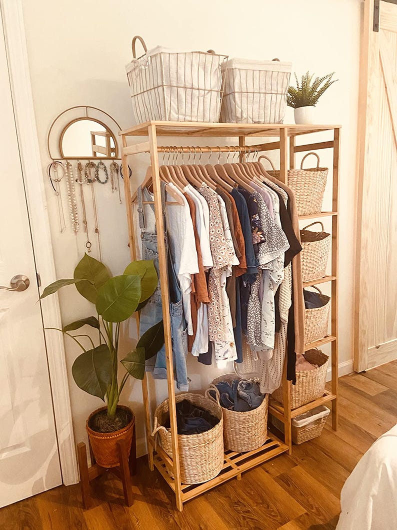 Bamboo Clothes Rack With 7 Tier Storage Multifunctional Plant Stand - Etsy