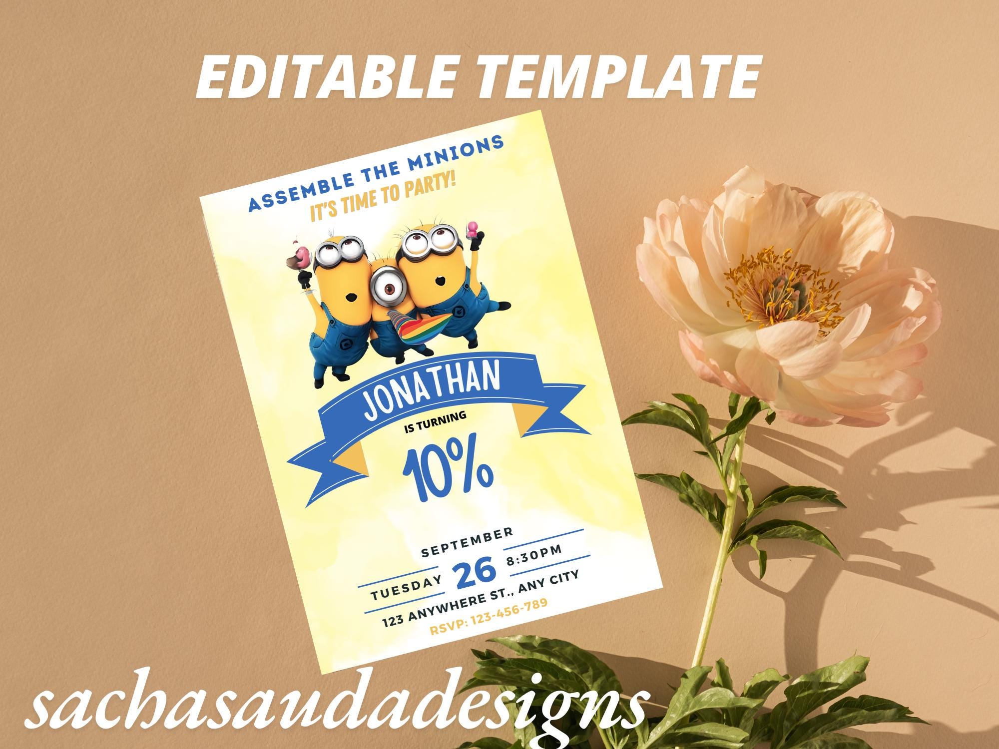 Editable Minions Birthday Invitation Template, Minions Themed Party ...