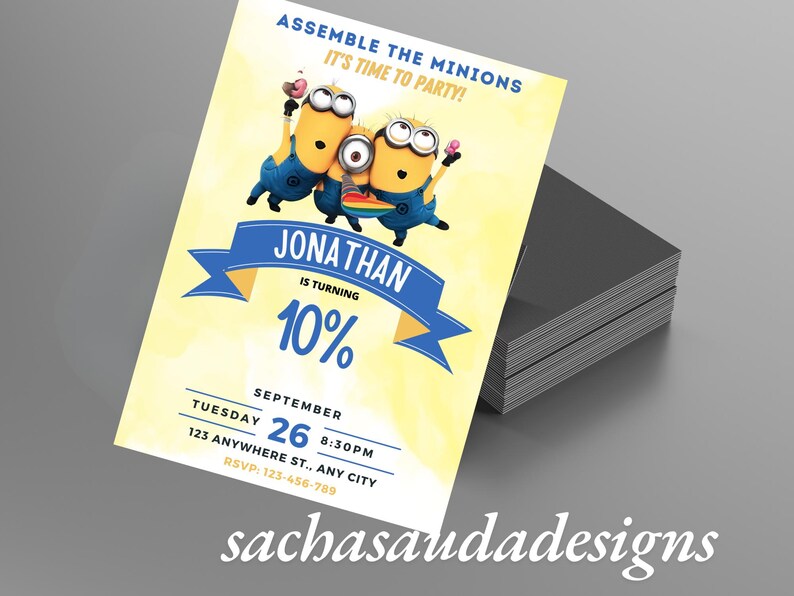 Editable Minions Birthday Invitation Template, Minions Themed Party ...