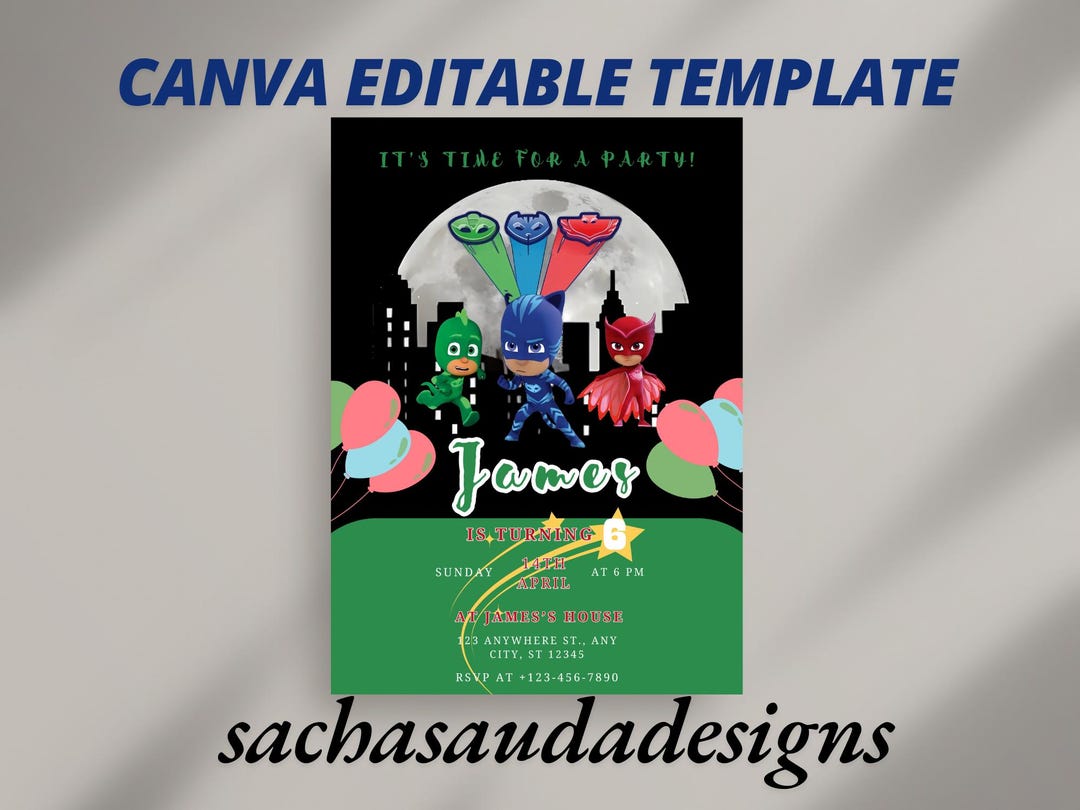 PJM Invitation, Editable Pj Mask Birthday Invitation, Pj Mask Download ...