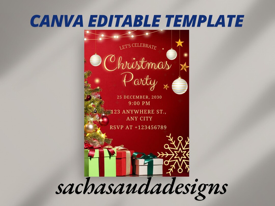 Editable Red Christmas Party Invitation Template Printable Holiday ...