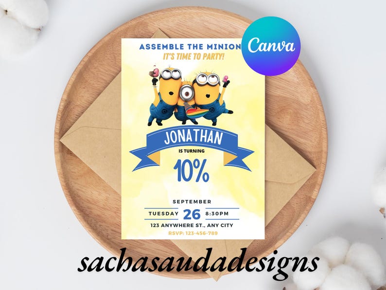 Editable Minions Birthday Invitation Template, Minions Themed Party ...