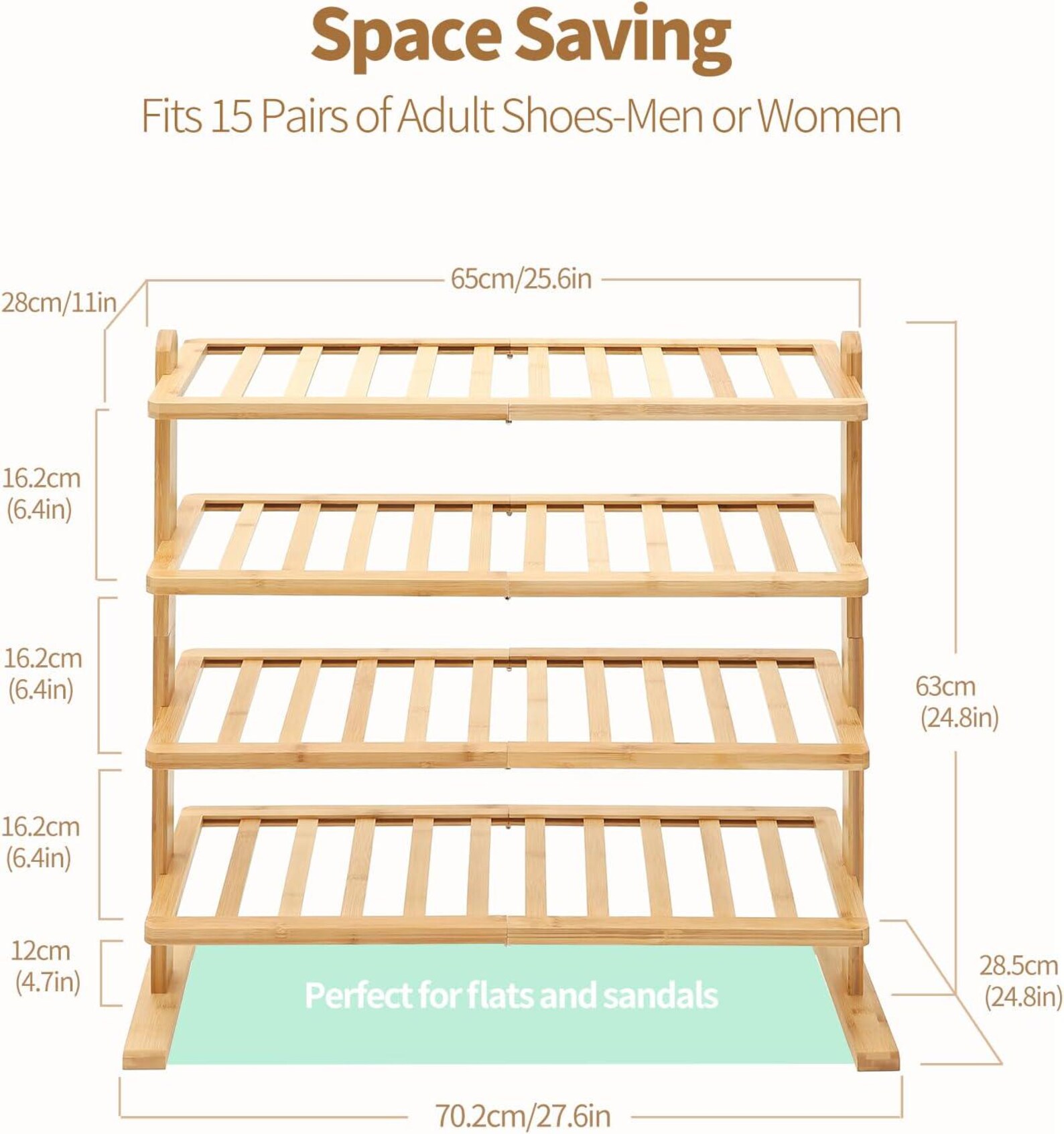 Bamboo Shoe Rack 4 Tier, Thick Wooden Free Standing Shoe Shelf ...