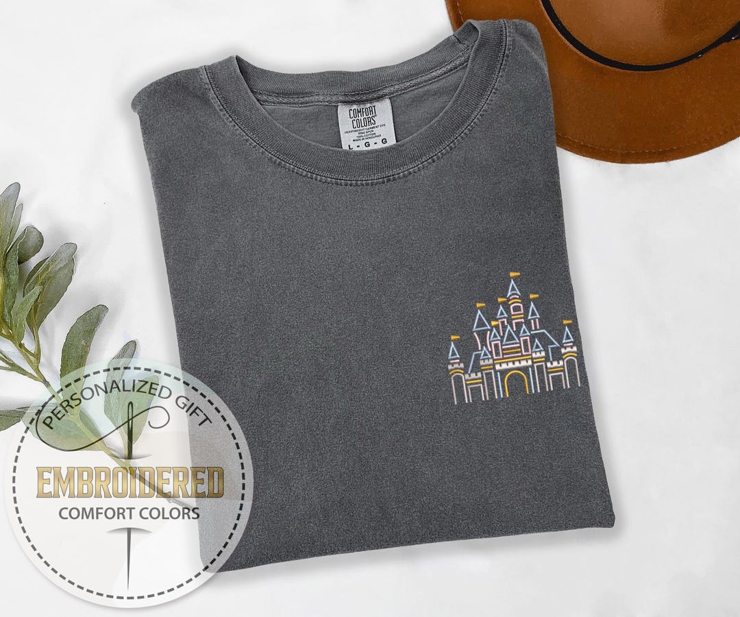Embroidery Disney Tee, Disney Castle T-shirt, Embroidered Tshirt ...