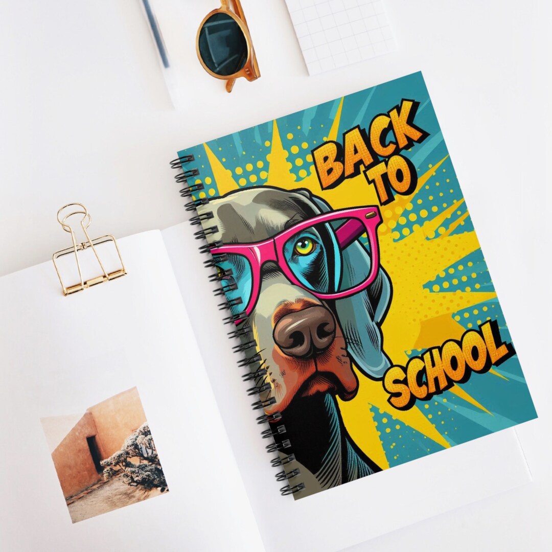 Back to School, 80s Retro Style Weimaraner Themed Spiral Notebook ...