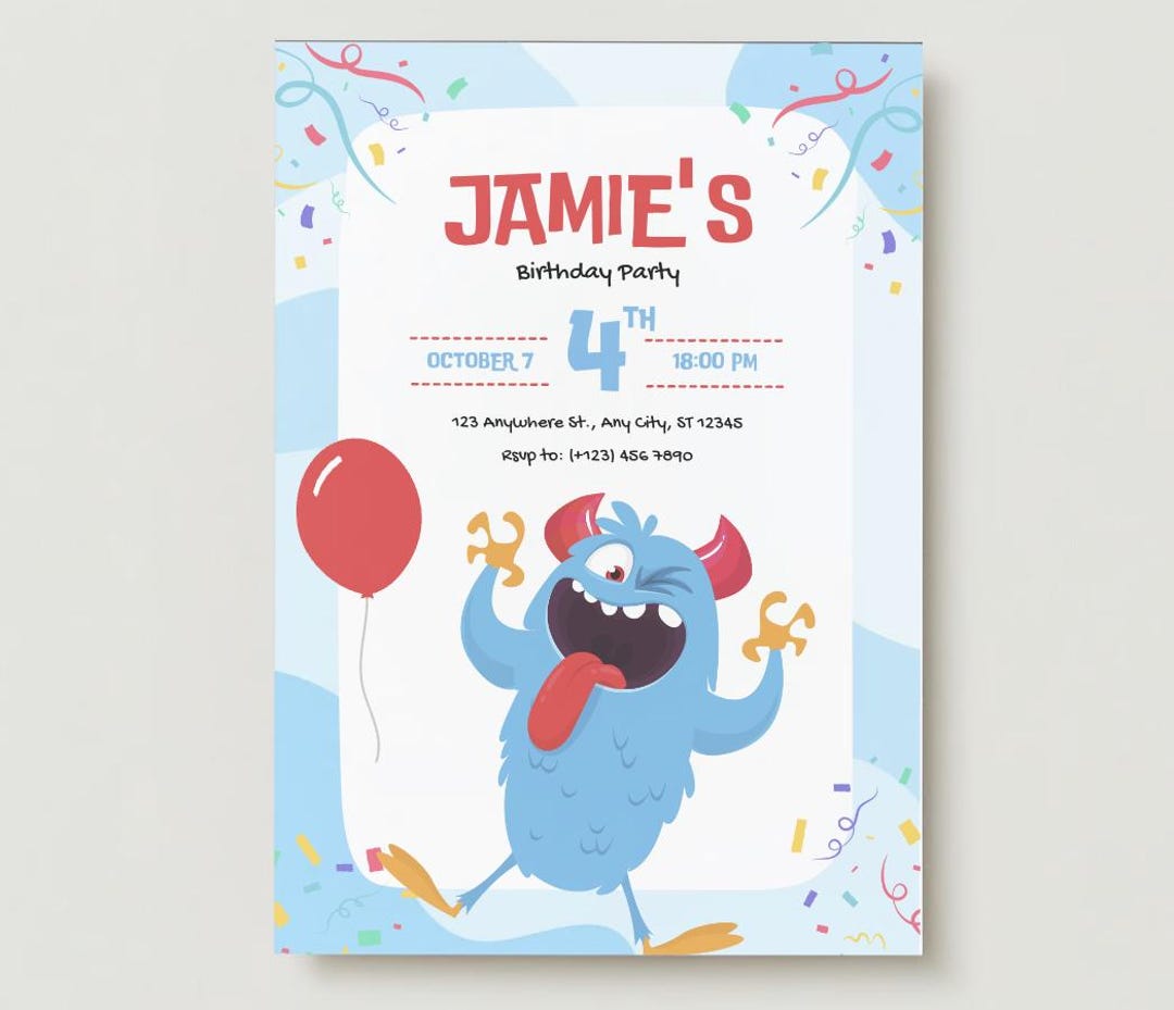 Monster Birthday Invitation, Editable Monster Party Invitation ...