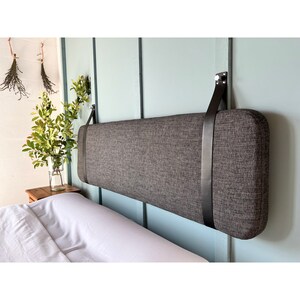 Charcoal Gray Headboard Backrest or Banquette Cushion With Leather ...