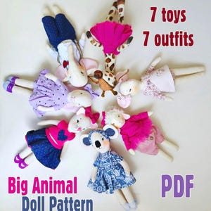 Animal Doll Sewing Pattern Set: 8" Fabric Toys & Outfits (PDF Tutorial ...