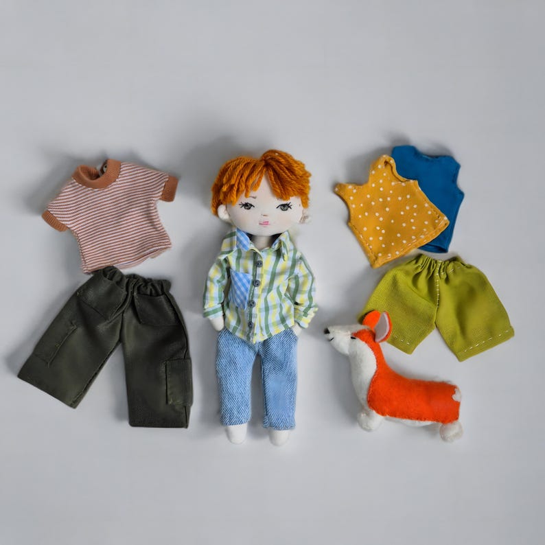 Rag Boy Doll 7.5" Sewing Pattern: Clothes and Corgi, Movable Arms (PDF ...