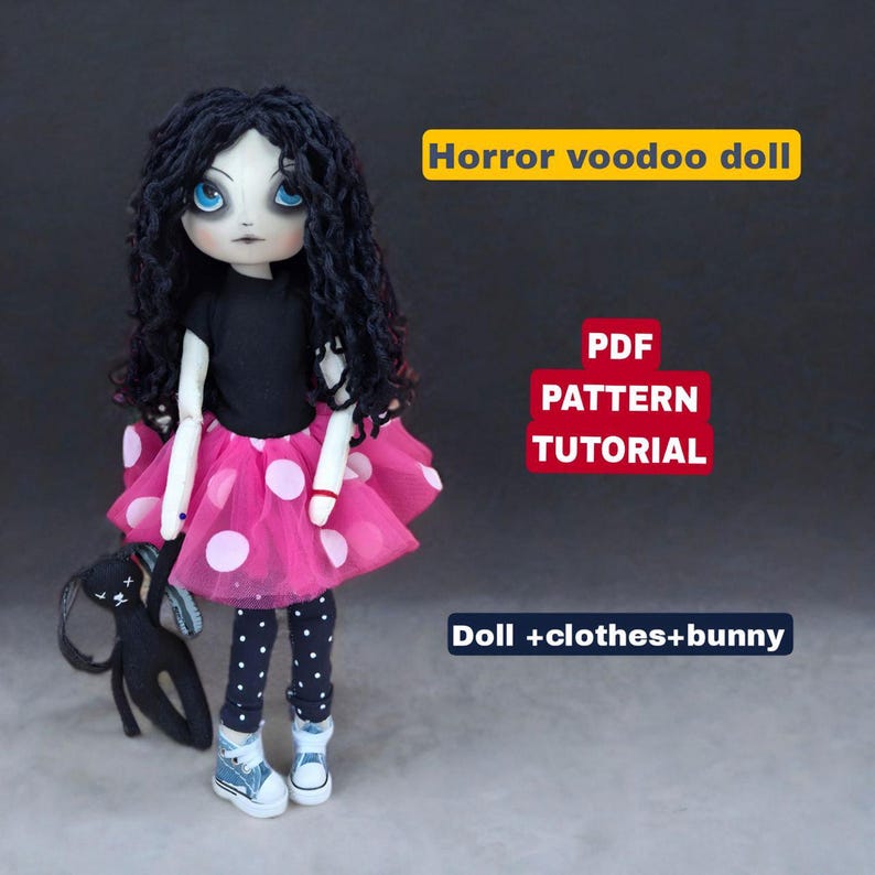 Horror Voodoo Doll Sewing Pattern: Gothic Rag Doll DIY 12 With Bunny ...