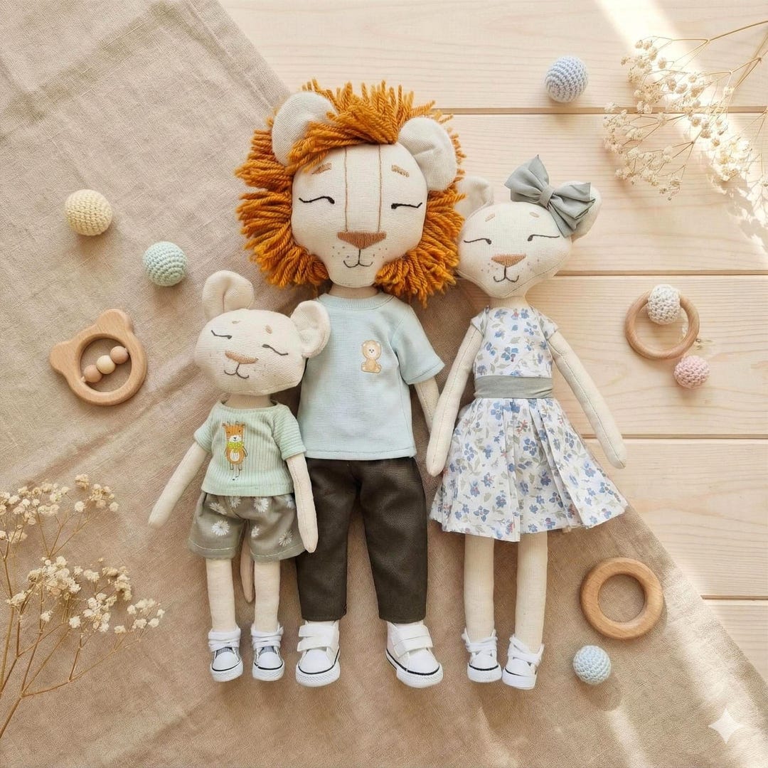 Lion Family Rag Doll Sewing Pattern: Clothes & Video Tutorial (PDF ...