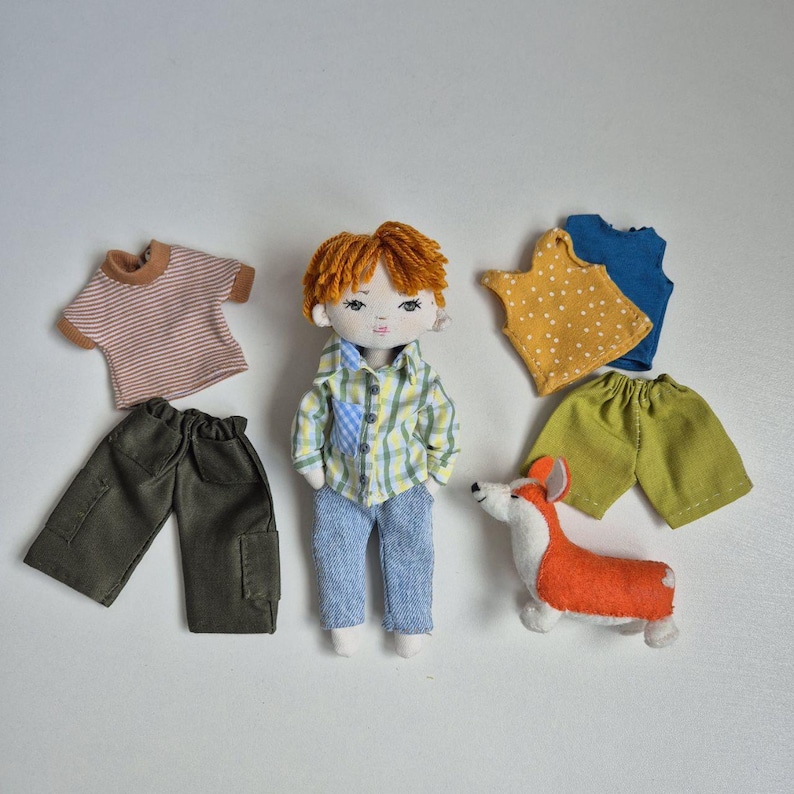 Rag Boy Doll 7.5" Sewing Pattern: Clothes and Corgi, Movable Arms (PDF ...