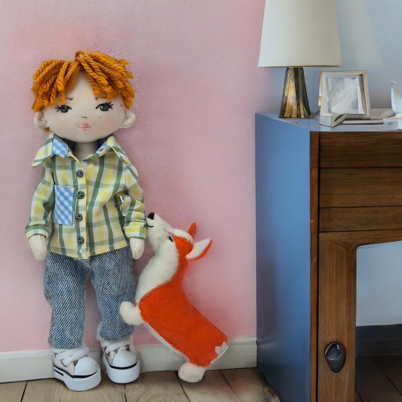 Rag Boy Doll 7.5" Sewing Pattern: Clothes and Corgi, Movable Arms (PDF ...