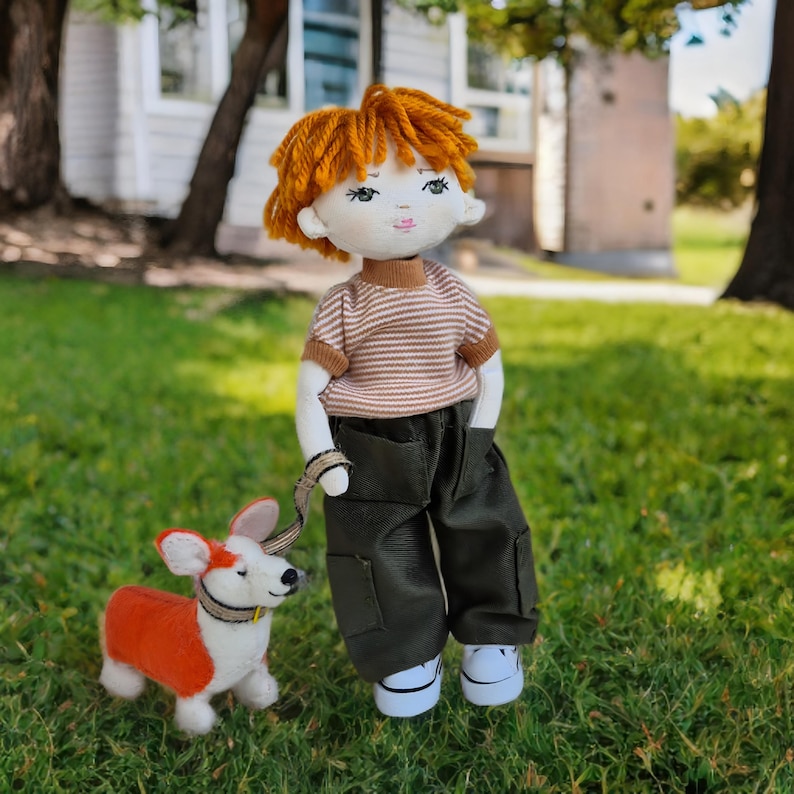 Rag Boy Doll 7.5" Sewing Pattern: Clothes and Corgi, Movable Arms (PDF ...