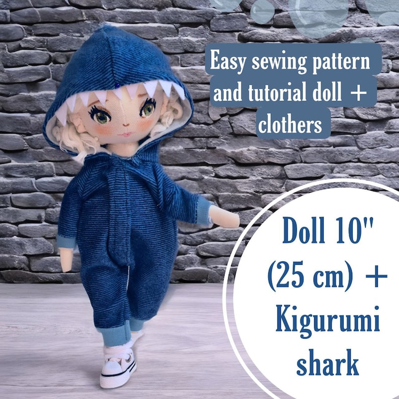 Anime Rag Doll Sewing Pattern – 10" Doll With Shark Kigurumi PDF ...