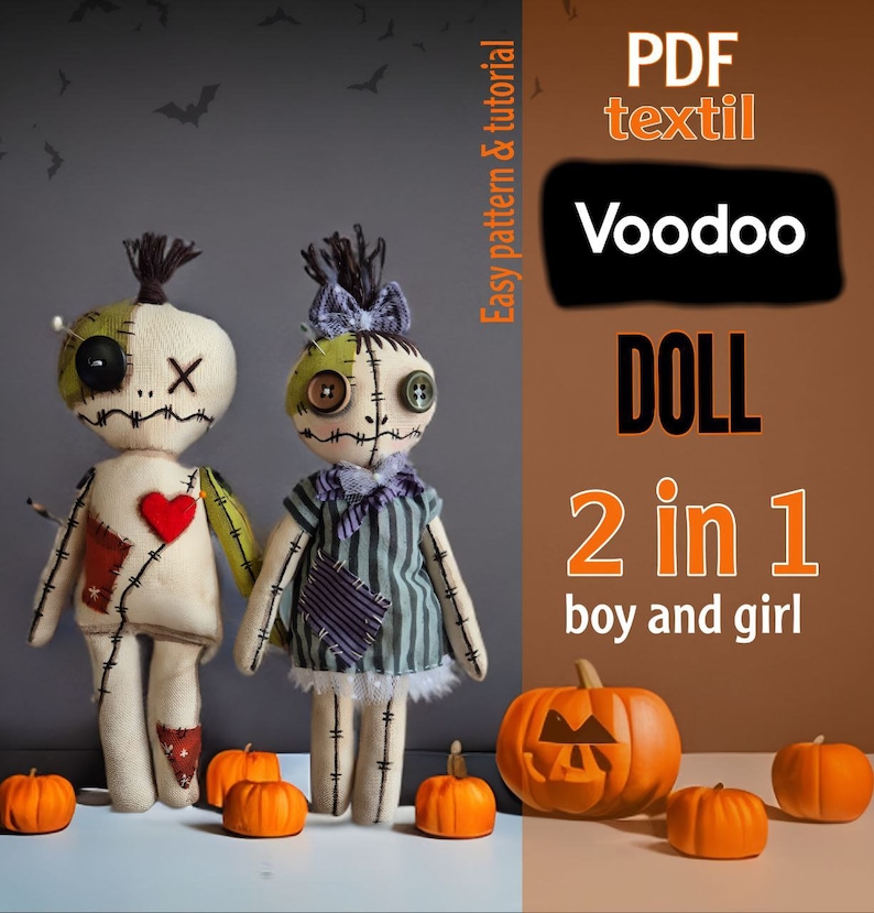 Voodoo Doll Sewing Pattern: Boy and Girl Halloween Dolls (PDF Tutorial ...