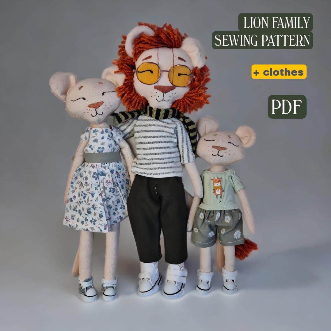 DIY Lion Family Sewing Pattern With Clothing: Rag Doll Tutorial PDF ...