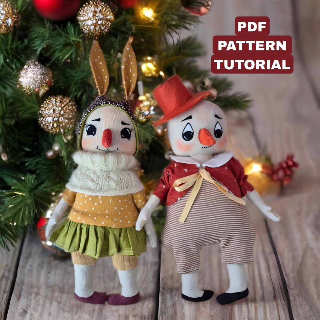 Christmas Snowman Rag Doll Pattern - DIY 10" Sewing Pattern, Boy & Girl ...