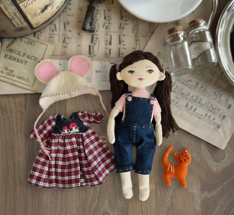 Mini Rag Doll Sewing Pattern – 7.5" Doll Clothes & Cat (PDF) - Etsy