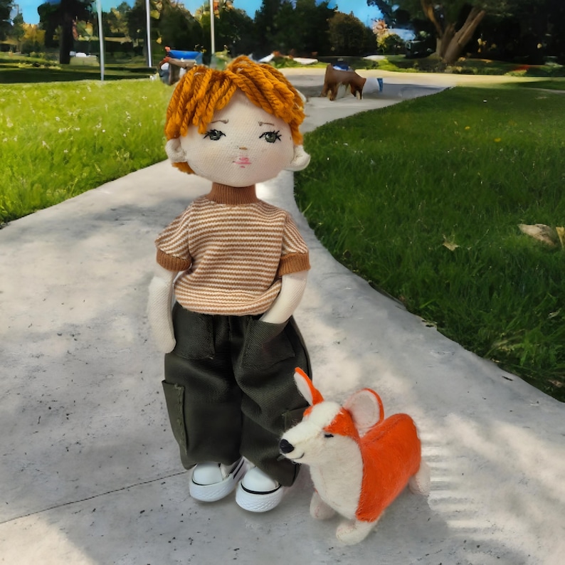 Rag Boy Doll 7.5" Sewing Pattern: Clothes and Corgi, Movable Arms (PDF ...