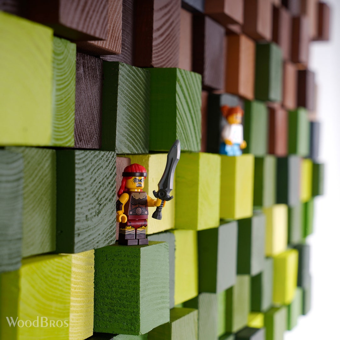 Minecraft Wood Wall Art, Wood Wall Decor, Wooden Mosaic, Abstract Wood ...