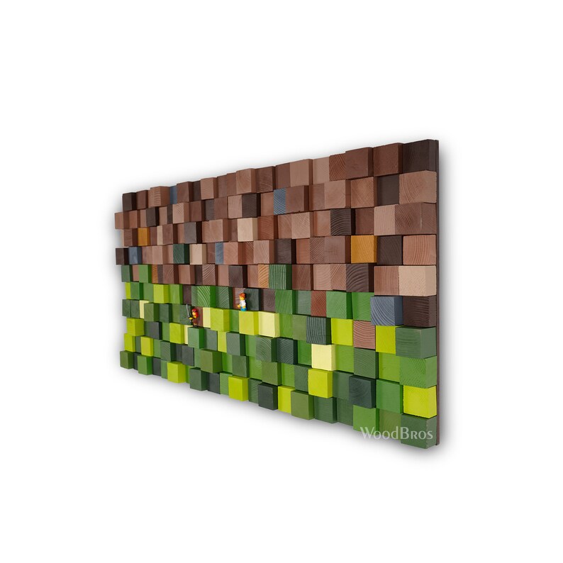 Minecraft Wood Wall Art, Wood Wall Decor, Wooden Mosaic, Abstract Wood ...