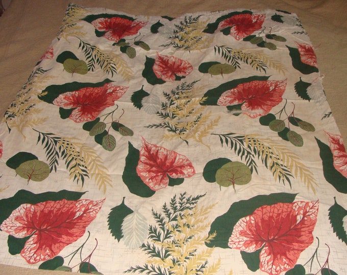 Gorgeous Antique Cutter Curtain Fabric Bark Cloth Era Caladium Leaves ...