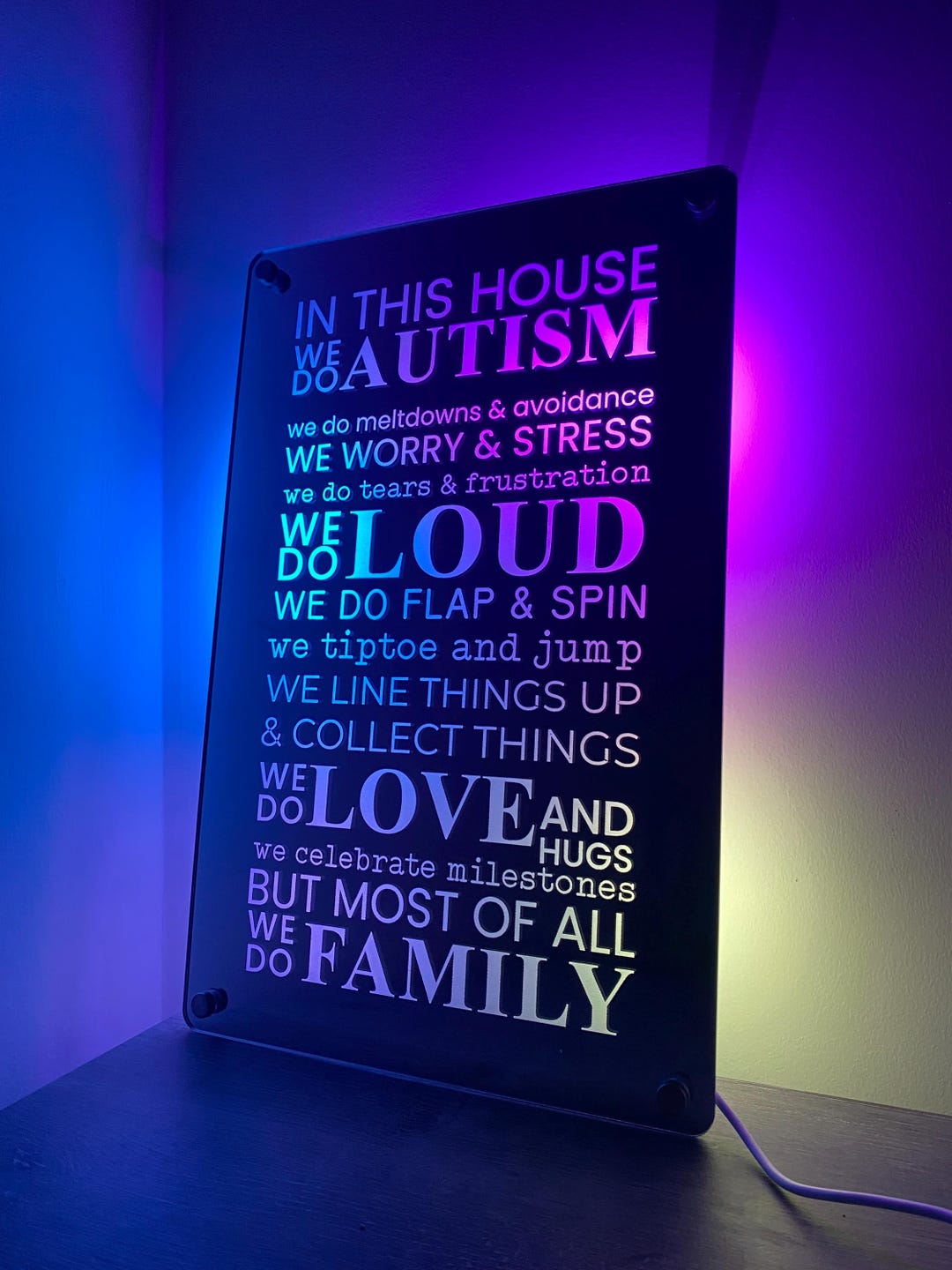 Personalised Autism LED Light Sign – Sensory Room Colour Changing ...
