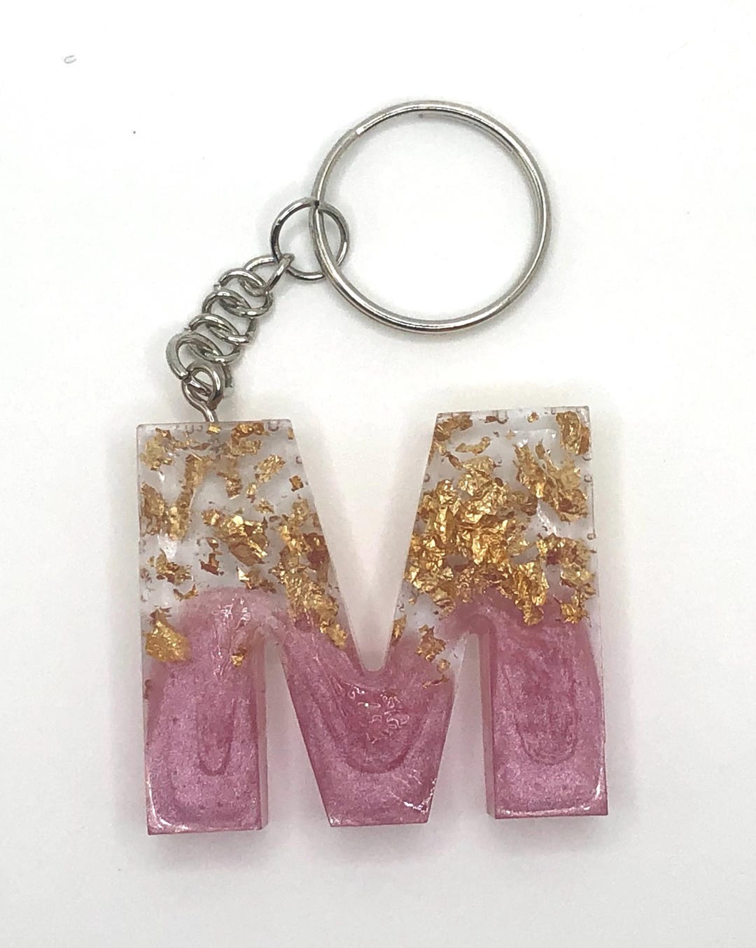 Resin Alphabet Keychain, Letter M, Pink With Gold Leaf. - Etsy