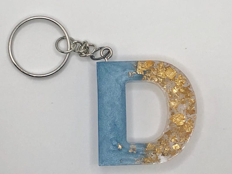Resin Alphabet Keychain, Letter D, Blue With Gold Leaf Flakes. - Etsy