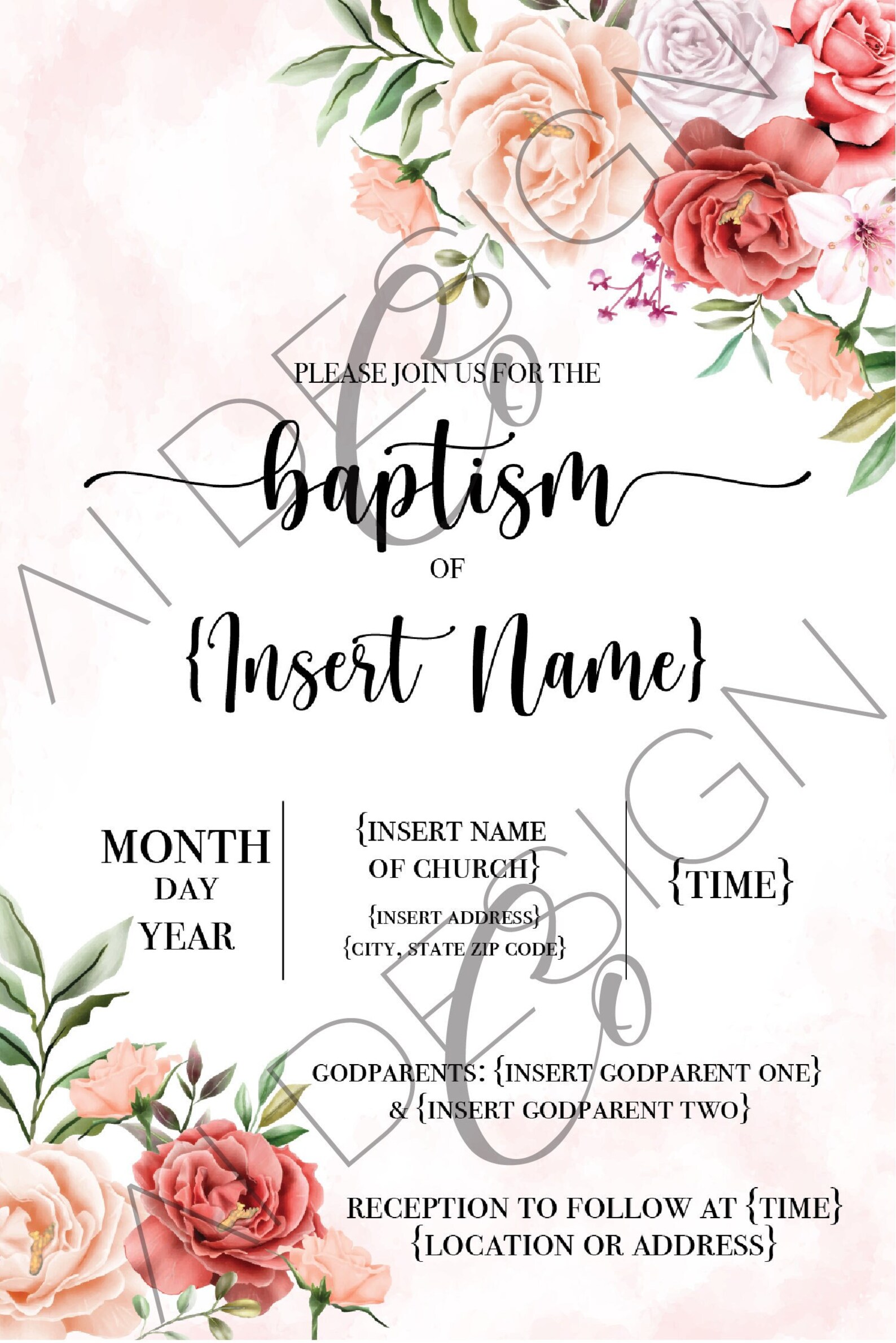 Baptism, Invitation, Digital Invitation, Floral - Etsy