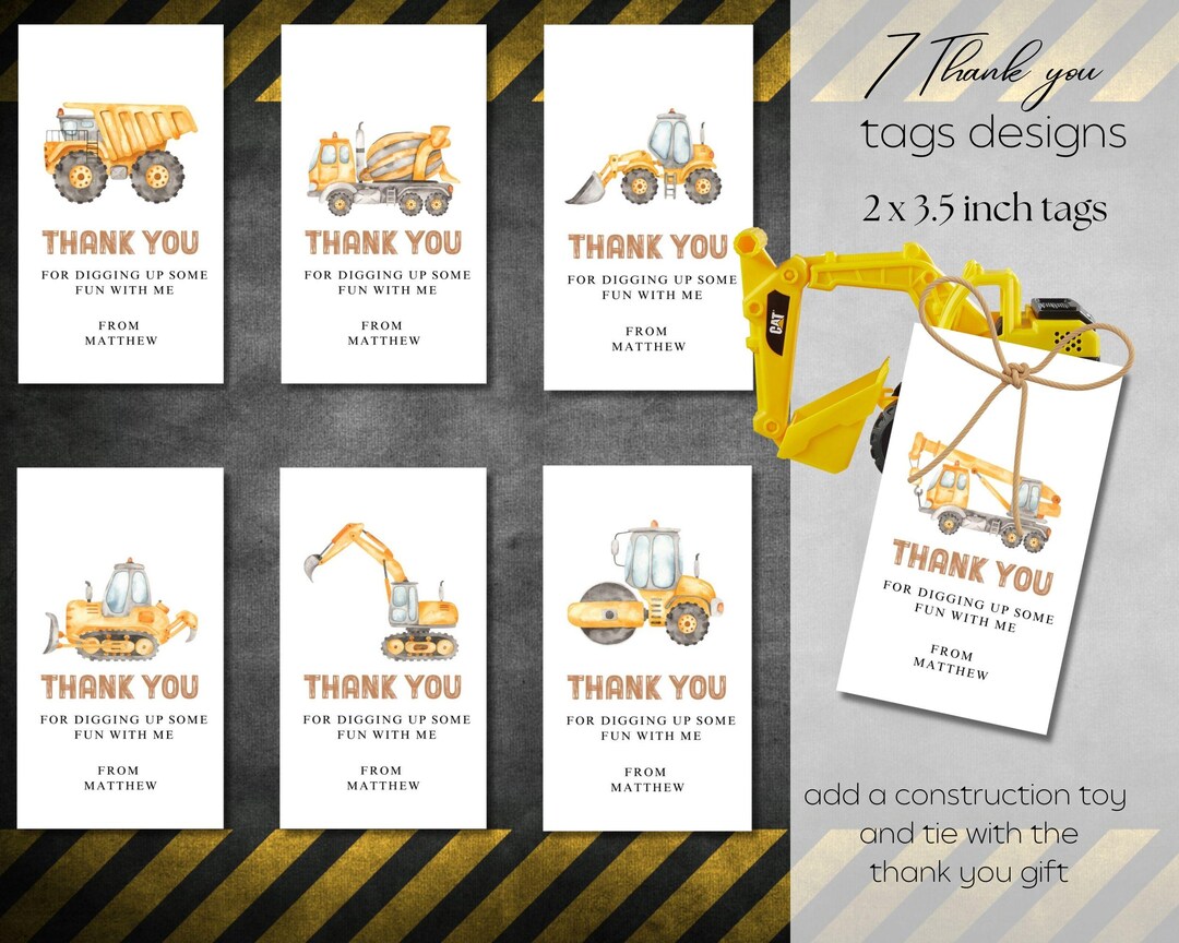 Construction Dump Truck Birthday Party Favour Tag Printable Template ...