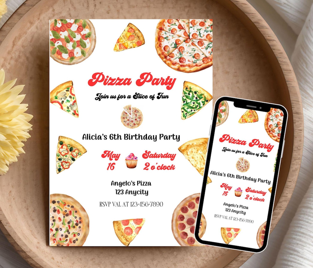 Pizza Party Slice of Fun Kids Birthday Party Invitation Pizza ...