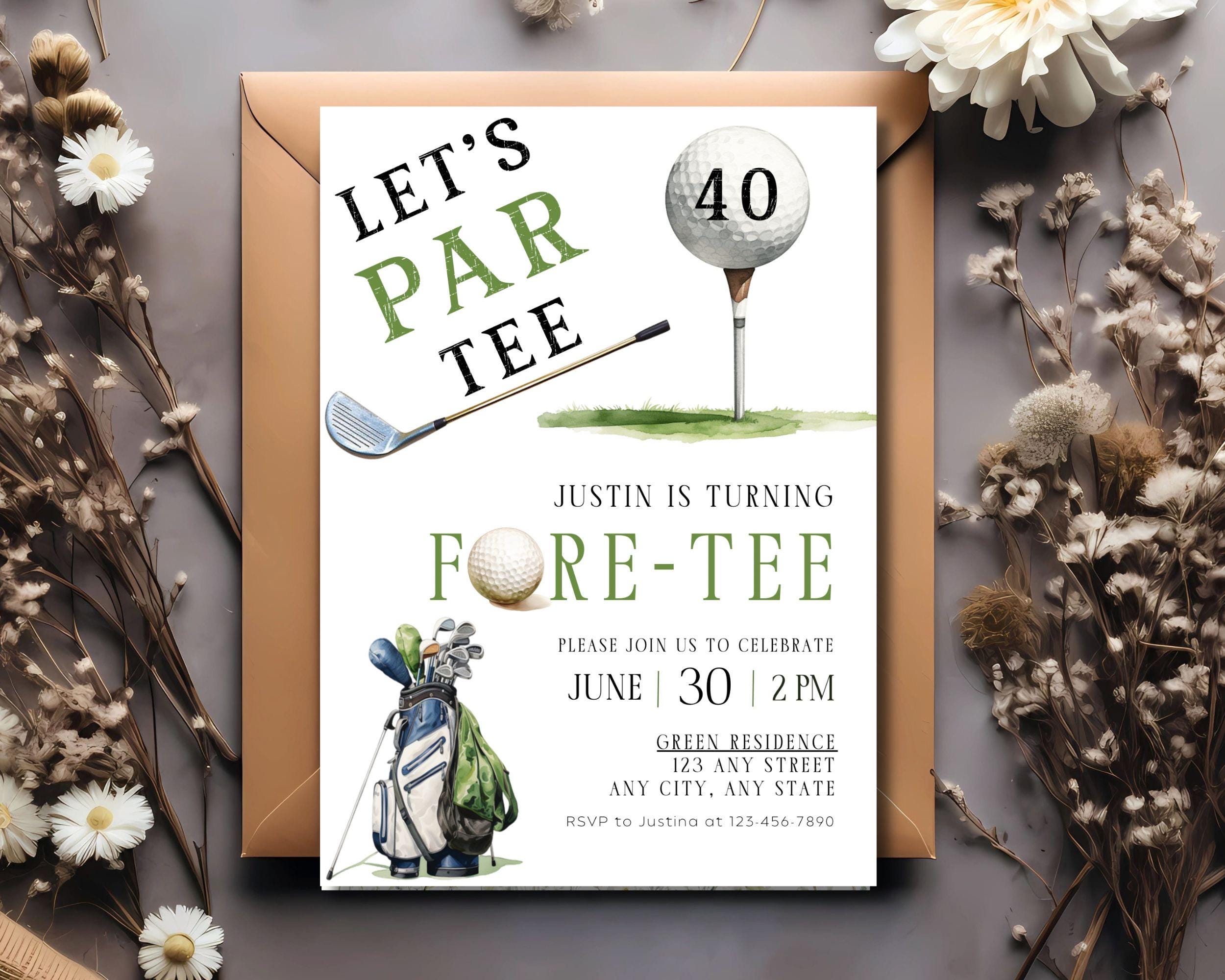 Editable Fore-tee Birthday Party Invite Mens Golf Forty Birthday Invite ...